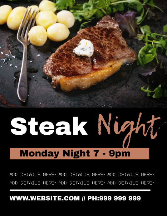 Steak Night Restaurant Flyers Template | PosterMyWall