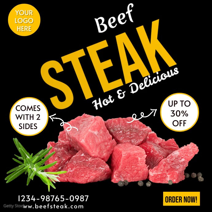 Steak Promotion with Flames Video Template | PosterMyWall