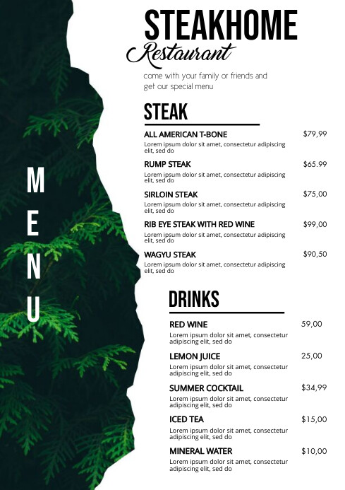 Steakhome Menu Restaurant Template | PosterMyWall