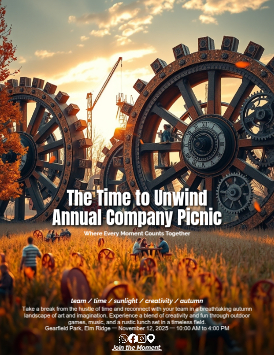 Steampunk Autumn Company Picnic Flyer Design with Gears and Golden ...