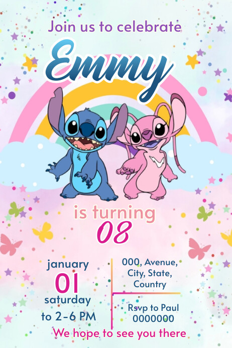 Stitch and Angel invitation template birthday | PosterMyWall