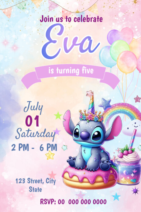 Stitch birthday invitation templaat | PosterMyWall