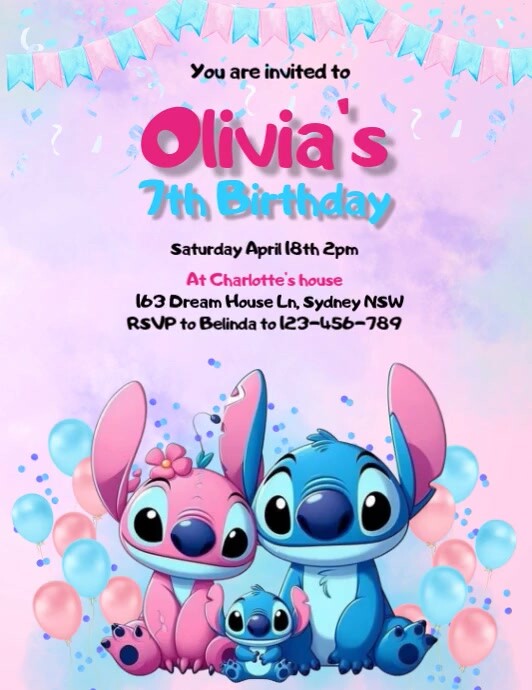 Stitch digital birthday Invitation template | PosterMyWall