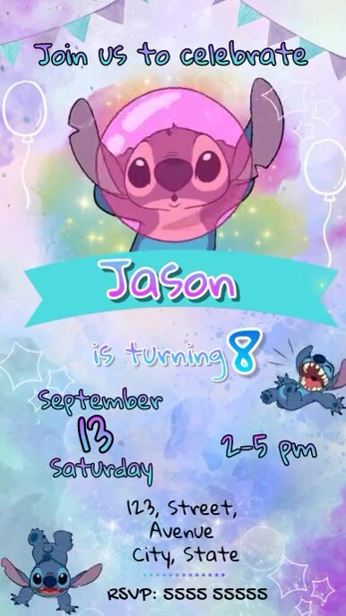 Stitch Invitation animated Template | PosterMyWall