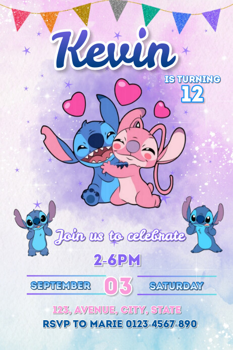 Stitch invitation Birthday Template | PosterMyWall