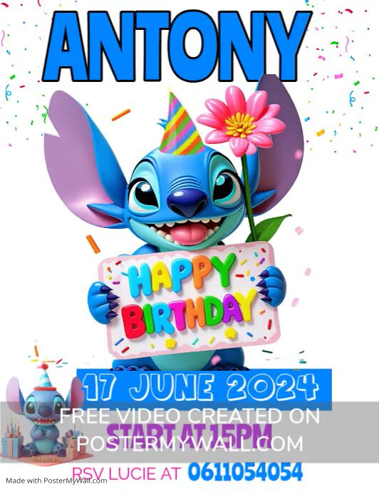 Stitch kid Birthday Party Flyer Template | PosterMyWall