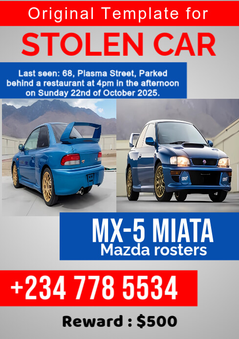 Stolen car lost design template | PosterMyWall