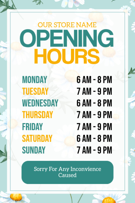 Store Opening Hours Poster Template | PosterMyWall
