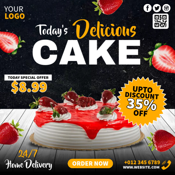 Strawberry Cake Ads Template | PosterMyWall