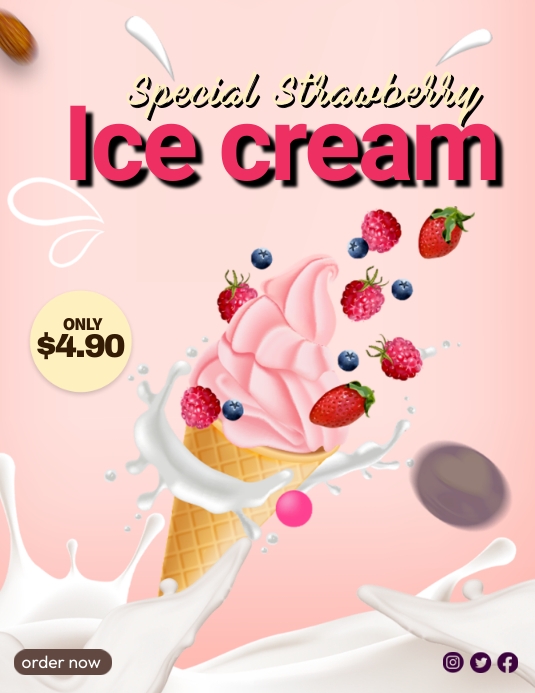 Strawberry Ice Cream Ads Template | PosterMyWall