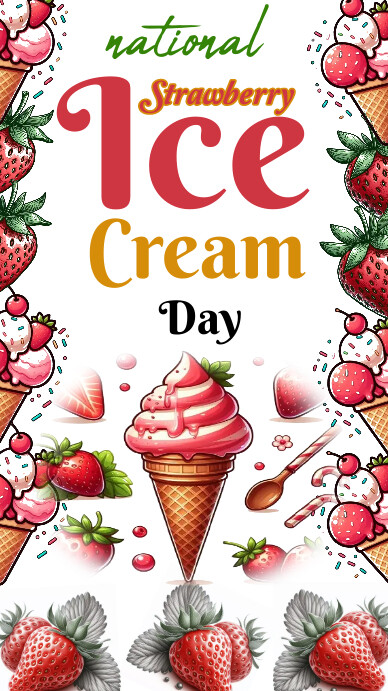 Strawberry ice cream day Template | PosterMyWall