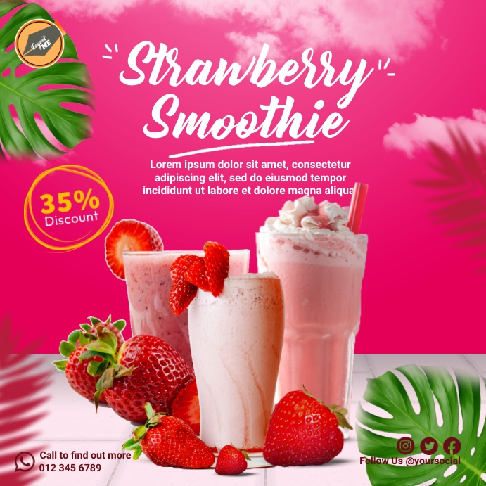 Strawberry Smoothie Template | PosterMyWall