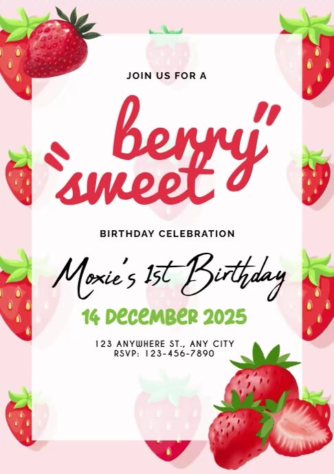 STRAWBERRY THEME BIRTHDAY INVITATION Template | PosterMyWall