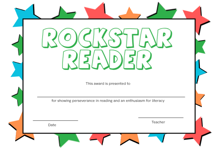 Student Reading Award Certificate in Colorful Bold Stars Style Template ...