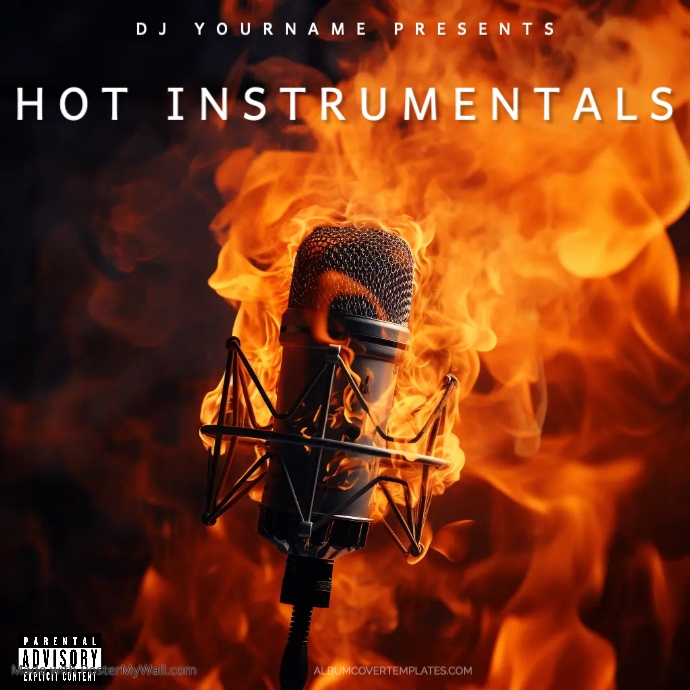 studio microphone on fire burning album cover Template | PosterMyWall