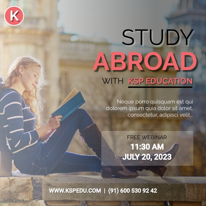 Study Abroad | Free Webinar Social Media Adve Template | PosterMyWall