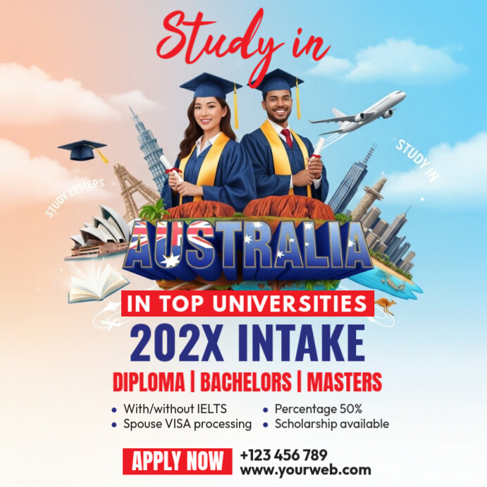 Study In Australia Ad Instagram Post Template | PosterMyWall
