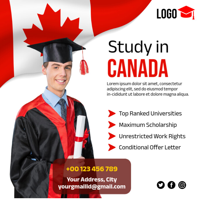 Copy of Study in CANADA abroad education social media poster | PosterMyWall