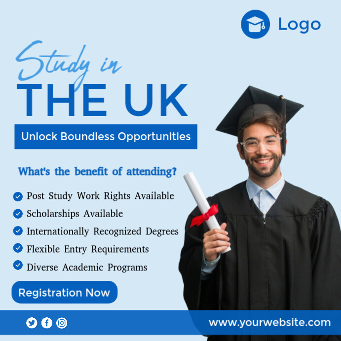 study in the UK education instagram post and social media post template ...