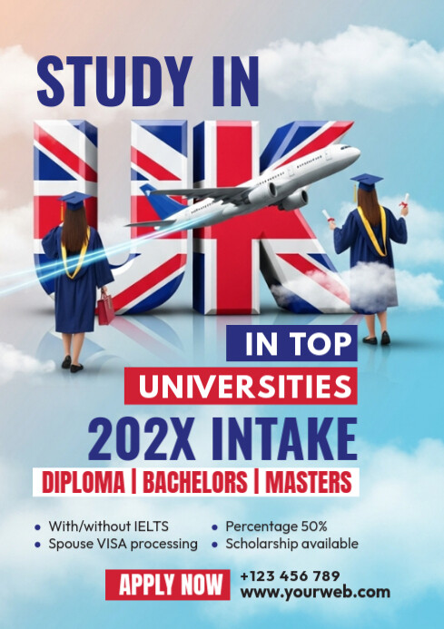 Study In UK Flyer A4 Template | PosterMyWall