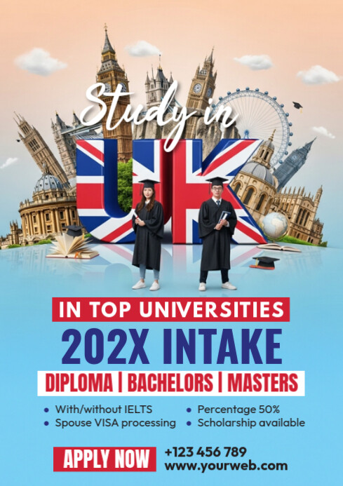 Plantilla de Study In UK Flyer A4 | PosterMyWall