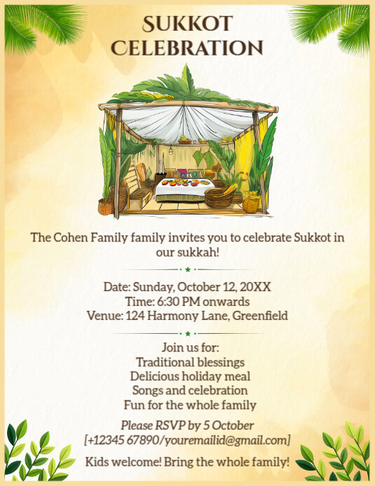 Modèle Sukkot Invitation Card Flyer Template | PosterMyWall