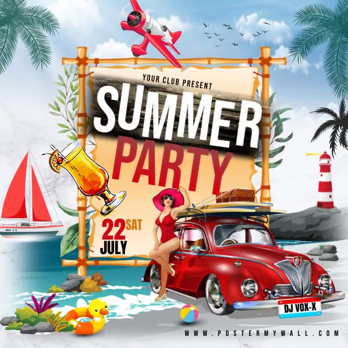 Plantilla de Summer Beach Party, Summer Party Post | PosterMyWall