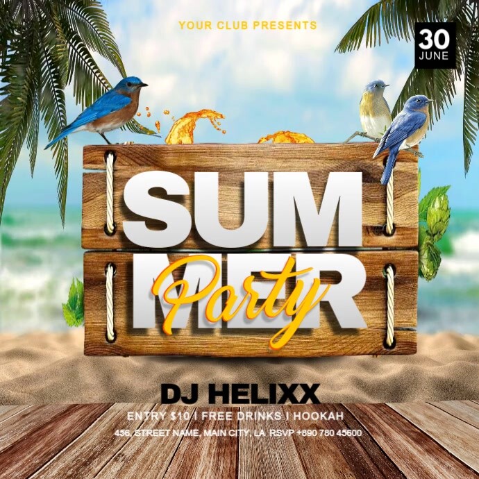 summer beach party social media promotion Template | PosterMyWall