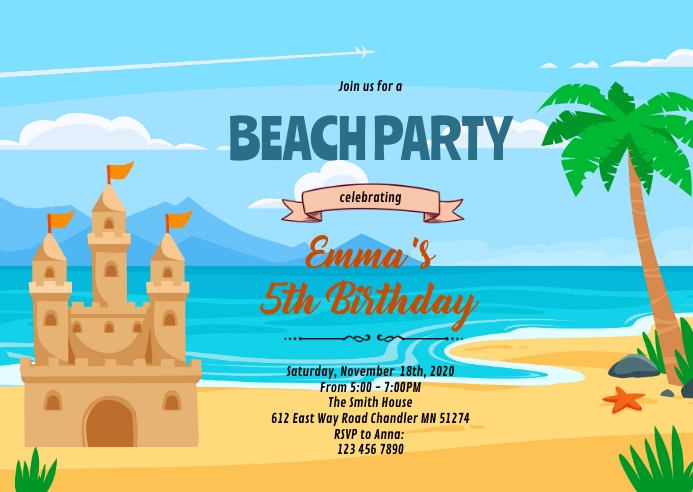 Summer beach sandcastle invitation Template | PosterMyWall