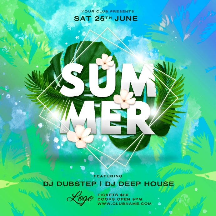 Plantilla de Summer Botanical Leaves Club Party Template | PosterMyWall