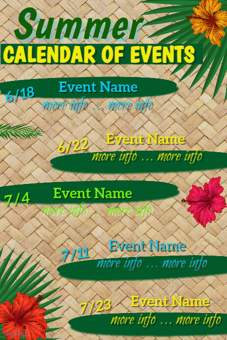 Summer Calendar of Events (1) Template | PosterMyWall