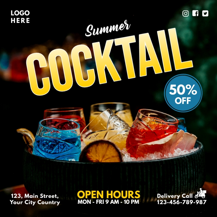 Plantilla de Summer Cocktail Instagram Post | PosterMyWall