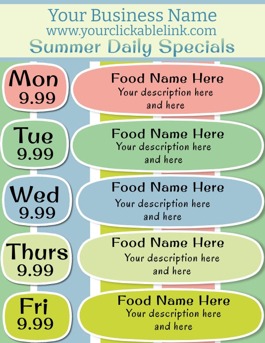 Copy of Summer Colors Daily Specials Menu | PosterMyWall