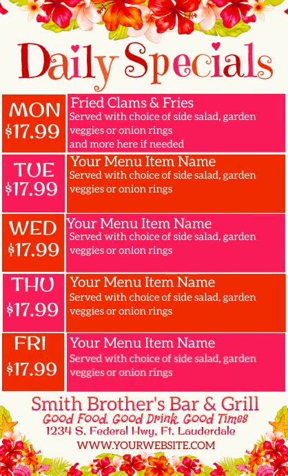 Summer Daily Specials Menu Templat | PosterMyWall