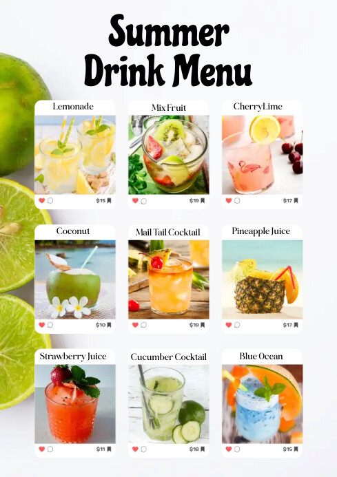 Summer Drink Menu Template | PosterMyWall