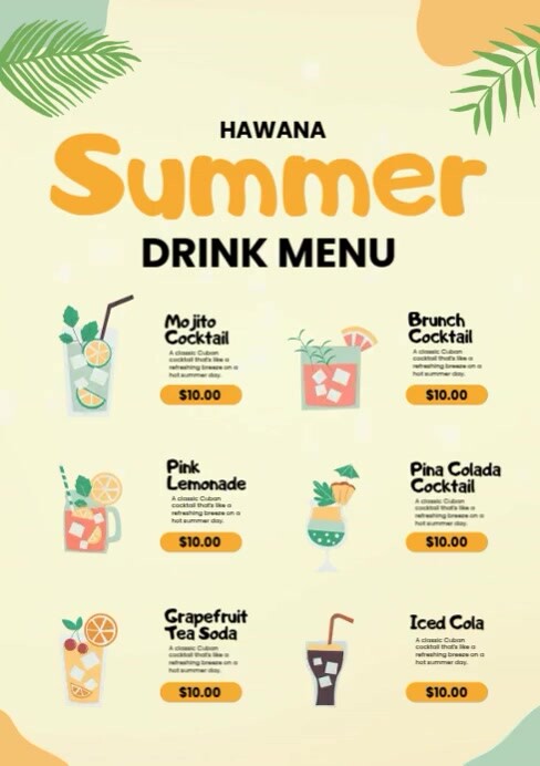 Summer Drink Menu Flyer Templat | PosterMyWall