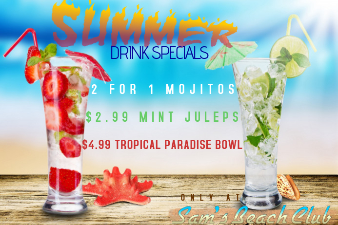 SUMMER DRINK SPECIALS PROMO EVENT BAR CLUB AD POSTER Template ...