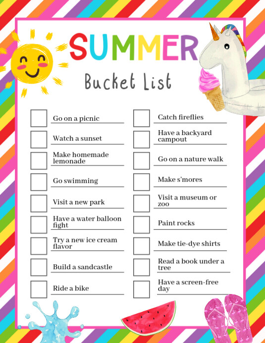 SUmmer Editable Bucket List Template | PosterMyWall