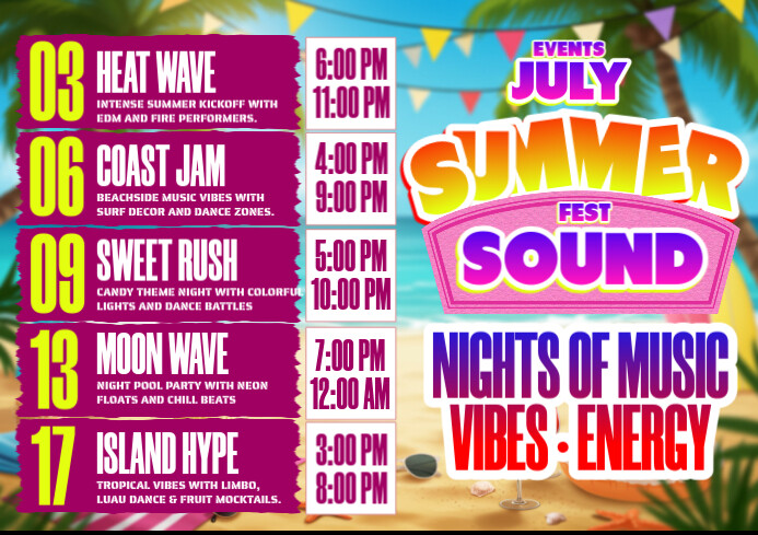 Plantilla de Summer Fest Sound Event Schedule | PosterMyWall