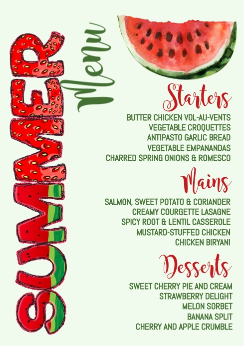 Summer Menu Watermelon Template | PosterMyWall