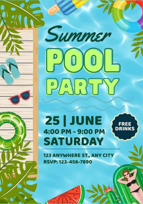 Summer Pool Party Ads Template | PosterMyWall