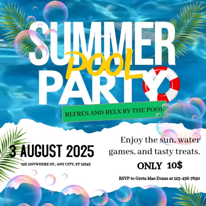 Summer Pool Party Template | PosterMyWall