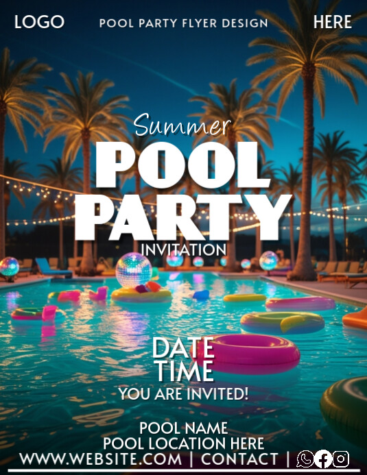 Summer Pool Party Flyer – Neon Glow Theme for Teens Template | PosterMyWall
