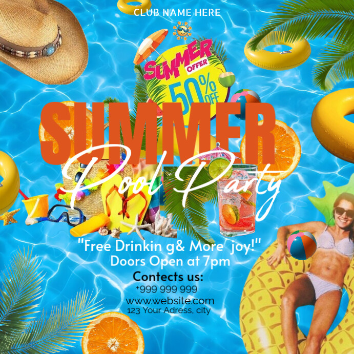 Summer Pool Party Flyer Template | Editable DJ Night Event Poster ...