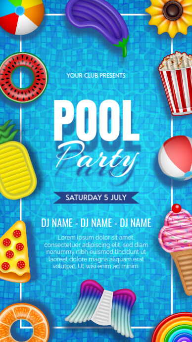 Summer Pool Party Instagram Story with colorful inflatables on swimming ...