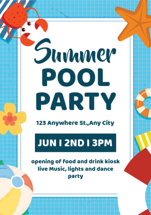 Summer Pool Party Invitation Template | PosterMyWall