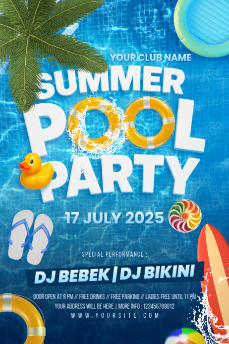 Summer Pool Party Poster Design Template 2025 Modelo | PosterMyWall