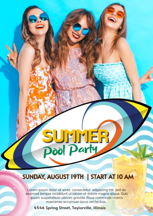 Summer Pool Party Social Media Design For Instagram Post Template ...