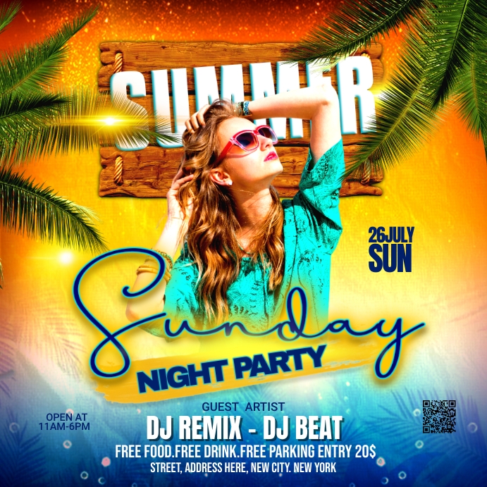 Summer Sunday Night Party Template | PosterMyWall