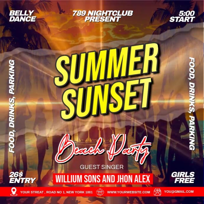 summer sunset beach party video ads flyer poster Template | PosterMyWall